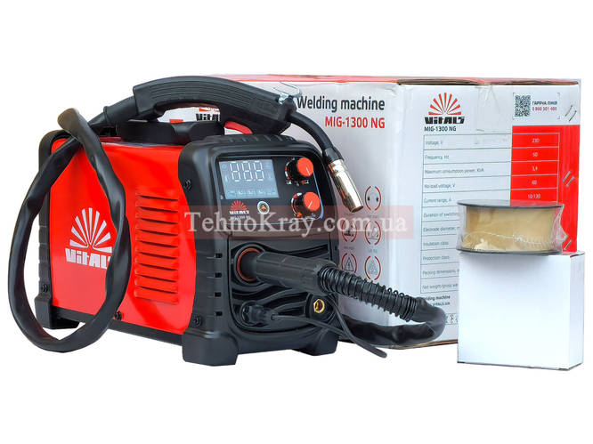 Інверторний зварювальний напівавтомат Vitals MIG-1300 NG | Без газу | 3.4 кВт | 10-130А | 0.6-1. ...