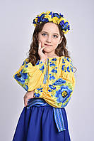 Желтая вышиванка для девочки с голубой вышивкой №0351 (ID#2178193002), цена: 1190 ₴, купить на ...
