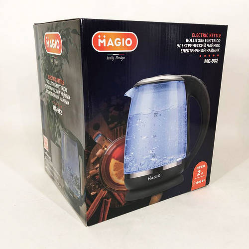 Электрочайник удобный 2 л Magio MG-982, Тихий чайник с подсветкой, KQ-379 Прозрачный ...