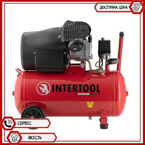 Компрессор INTERTOOL PT-0004 50 л, 2.23 кВт, 220 В, 8 атм, 354 л/мин, 2 цилиндра, цена: 9989 ...