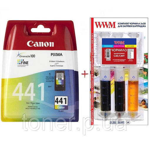 Картридж Canon CL-441C + Заправний набір Color (Set441-inkC) (ID ...