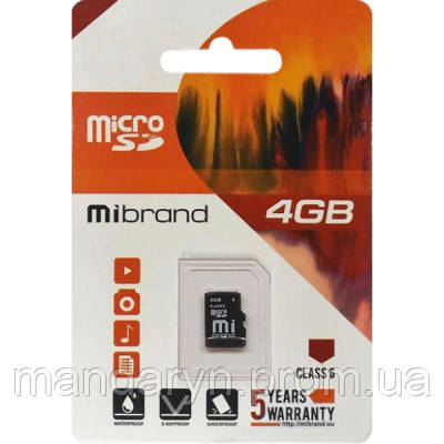 Карта памяти Mibrand 4GB microSDHC class 6 Без адаптера MICDC6/4GB t ...