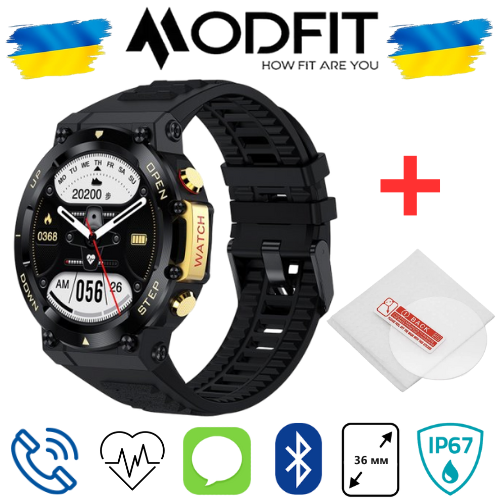 Чоловічий Смарт-годинник Modfit Titan Gold Black. Захисне скло у подарунок (ID#1970316330), ціна ...