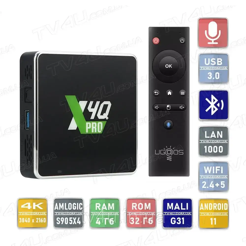 Смарт ТВ приставка Ugoos X4Q Pro 4/32 Гб с аэропультом Smart TV Box Android 11 (ID#1762741098 ...