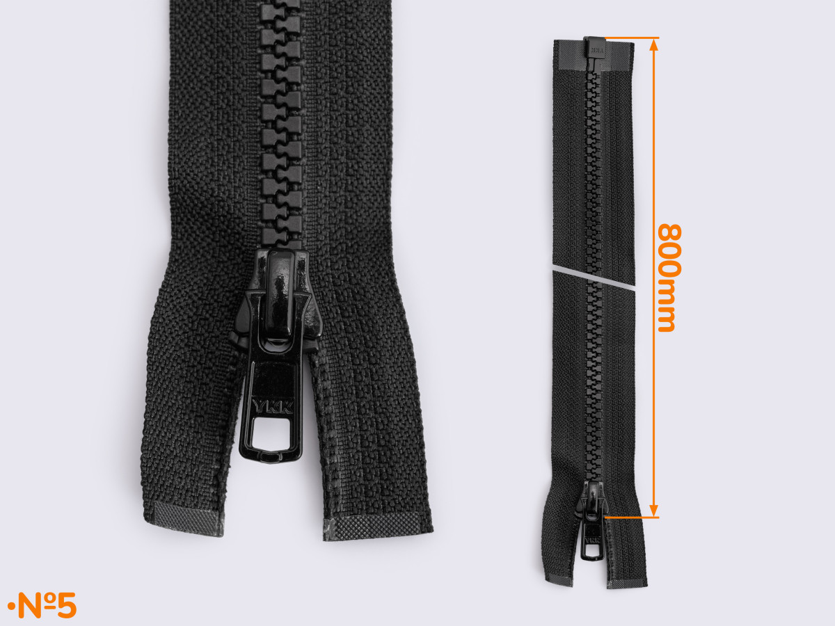 Молния тракторная YKK №5, разъемная, 1 бегунок, длина 80см, цв. черный ...