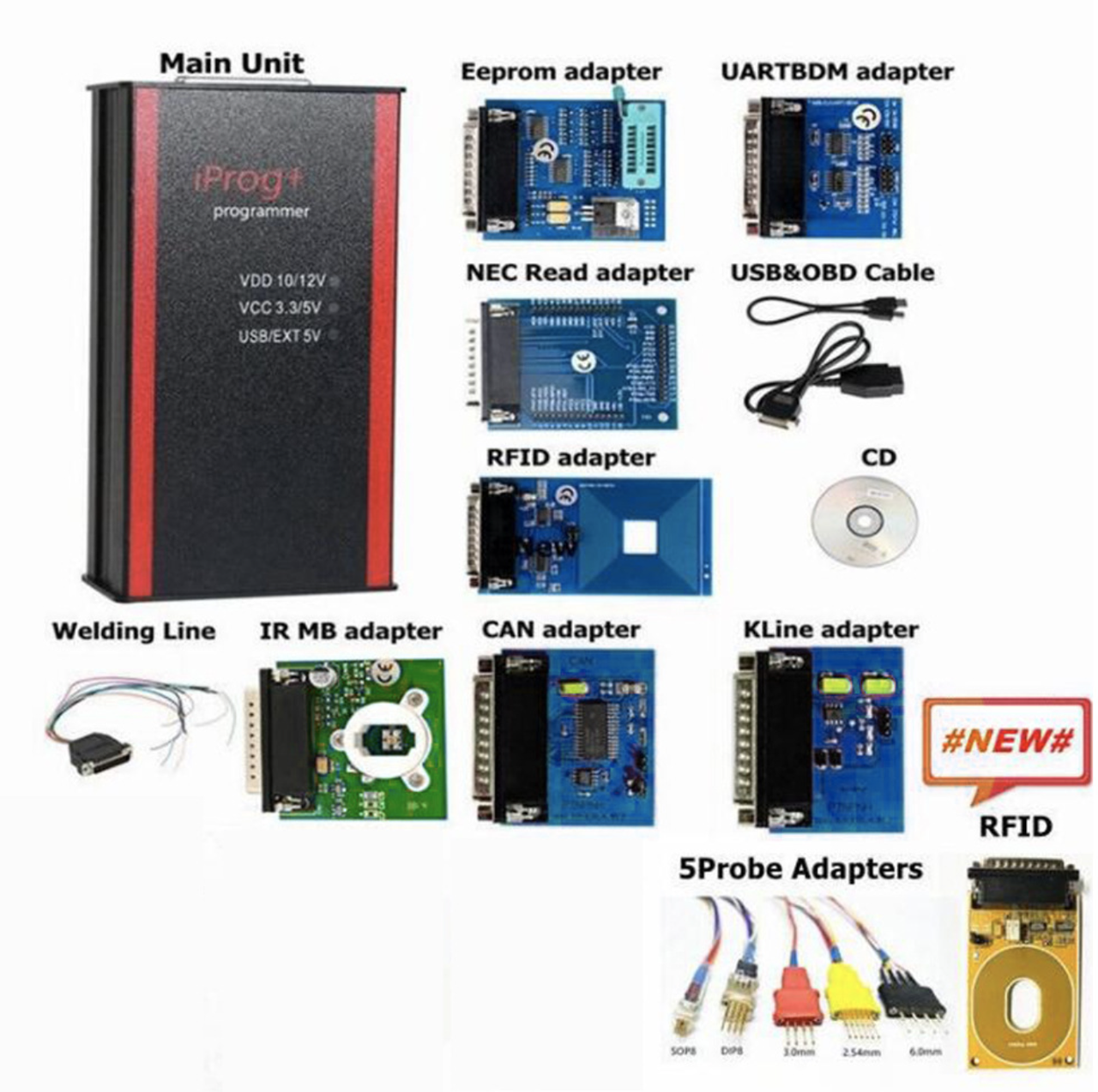 Iprog+ Iprog Pro V87 SRS програматор ключів коректор одометра пробігу повна версія 9 адаптерів ...