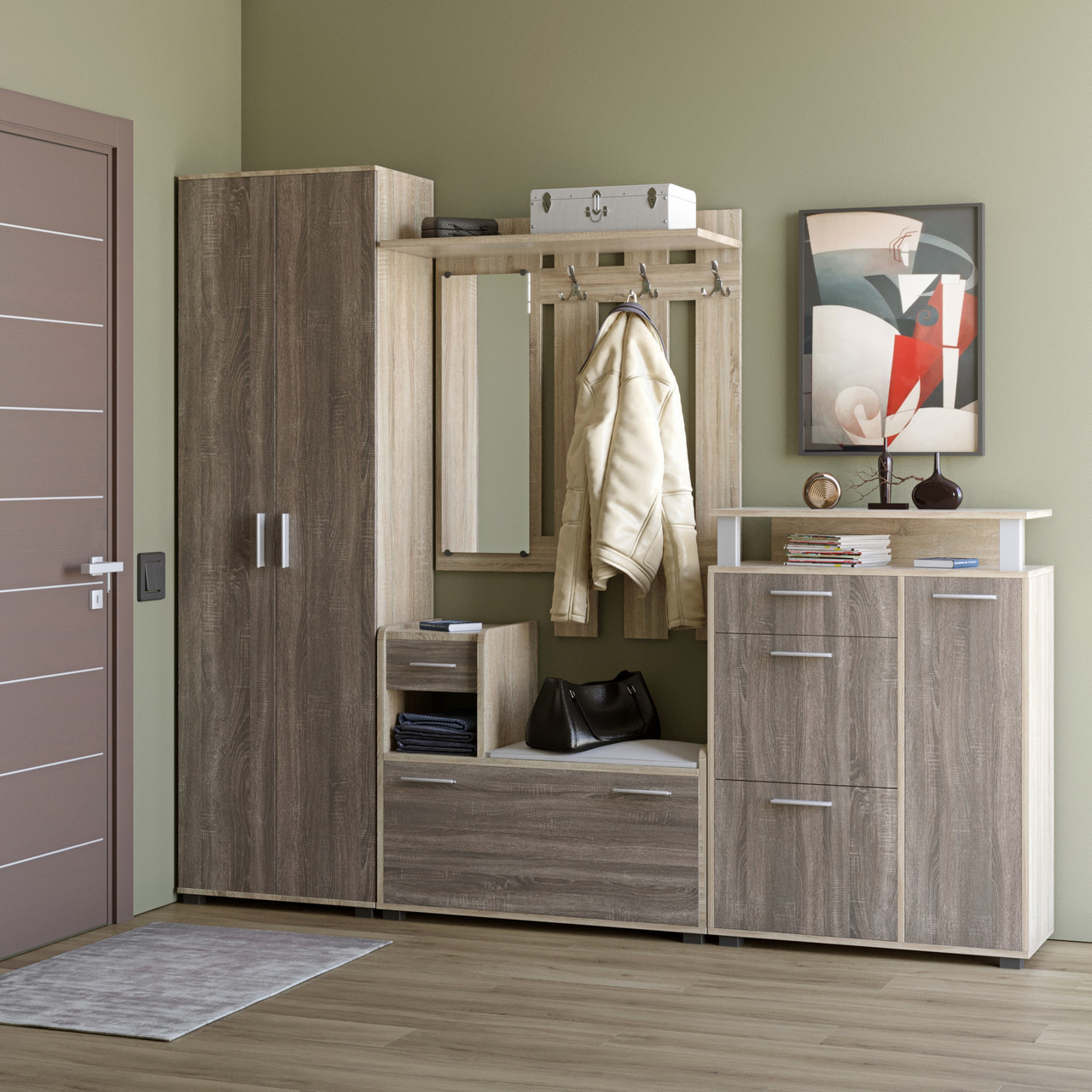 Прихожая для дома Эверест Тандем + шкаф распашной ШП-1 + тумба для ...