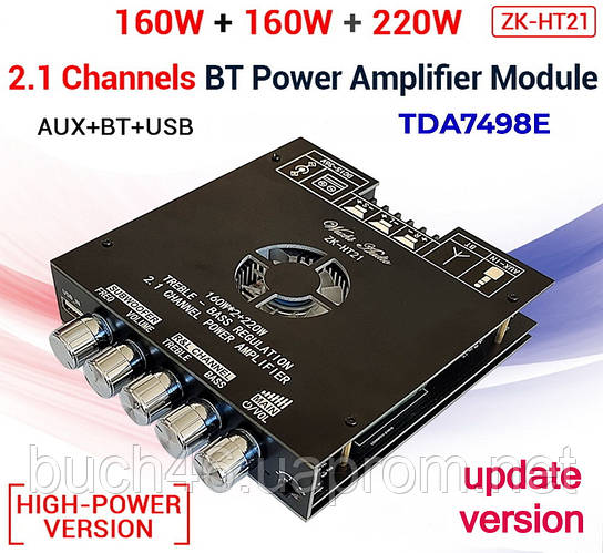 Wuzhi ZK-HT21 Усилитель звука 2.1 TDA7498E Bluetooth v5.0 160Вт*2 ...