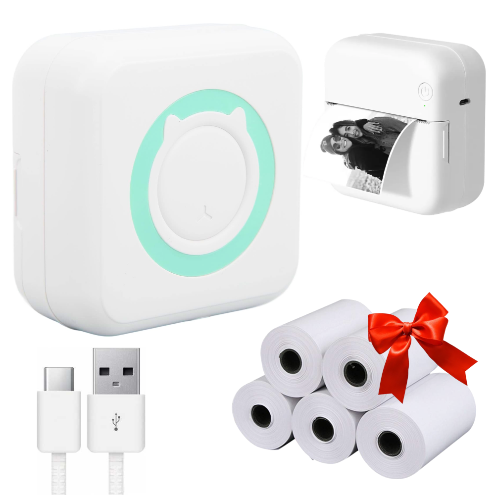Портативный мини принтер от Bluetooth + Подарок Термобумага 5шт ...