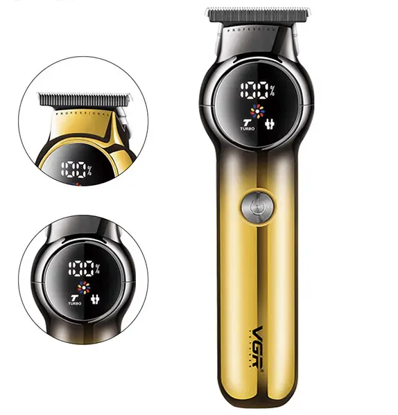 Машинка (тример) для стрижки волосся та бороди VGR V-989 GOLD, 3 насадки, LED дисплей, USB ...