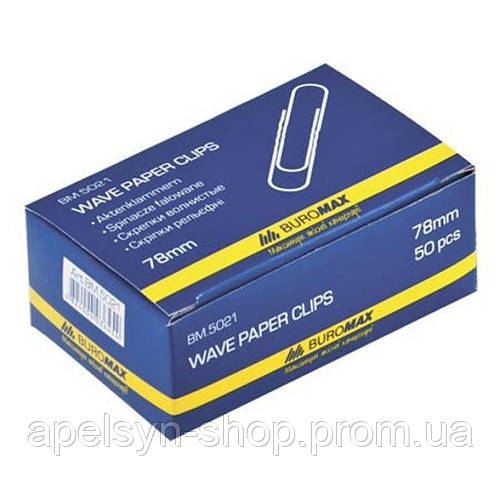 Скрепки канцелярские Buromax 78мм, relief, 50 шт. BM.5021 u (ID ...