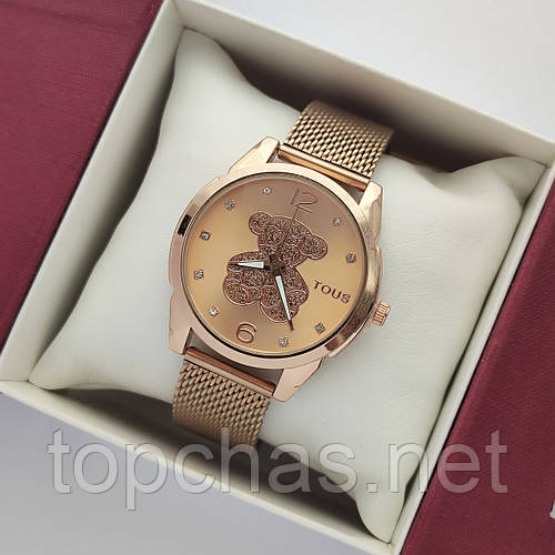 Женские наручные часы Tous (тоус) розовое золото, мишка на циферблате ...