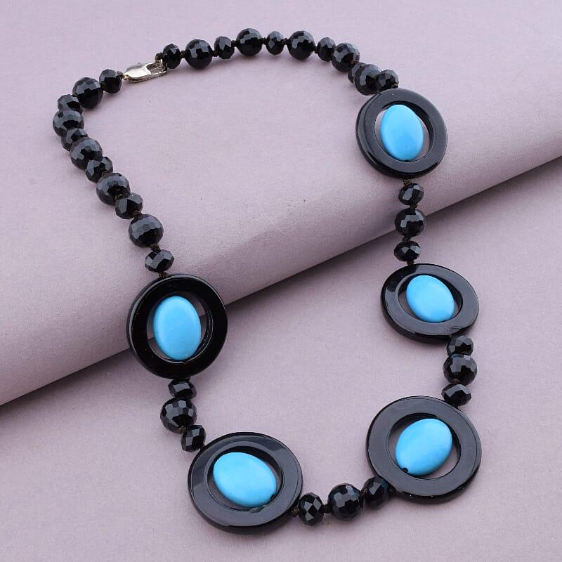 Намисто чорний Агат природний Чеський кришталь пресована Бірюза довжина 46 см Id 2199907963