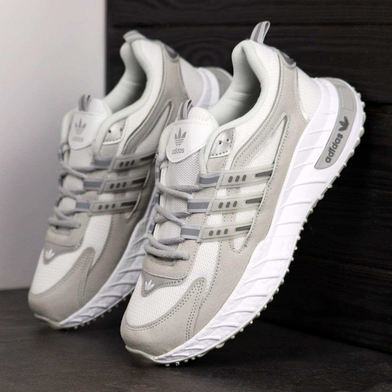 Мужские Кроссовки Adidas Белые Серые с белой подошвой, Спортивные ...