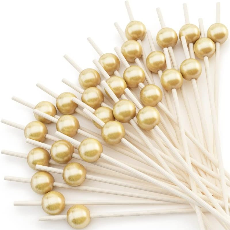 Шпажки коктейльні, дерев'яні велика матова кулька золотого кольору 12 см, 100 шт BarTrigger (ID ...