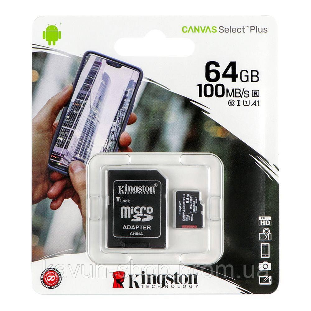 Карта Пам'яті Kingston Canvas Select Plus microSDXC (UHS-1) 64gb 10 Class & Adapter Колір Чорний ...