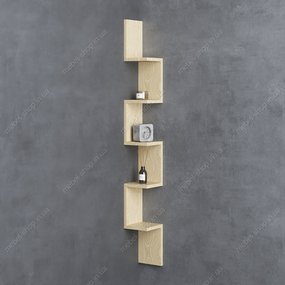 Полиця в кут з дерева книжкова кутова поличка змійка на стіну для