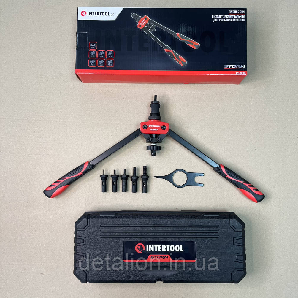 Пистолет заклепочный для резьбовых заклепок 360 мм, заклепка M3; M4; M5; M6; M8; M10. INTERTOOL ...