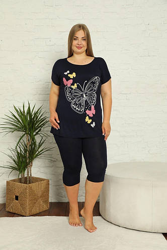 Батальный домашний женский костюм из вискозы, туника+бриджи 54,56 ...