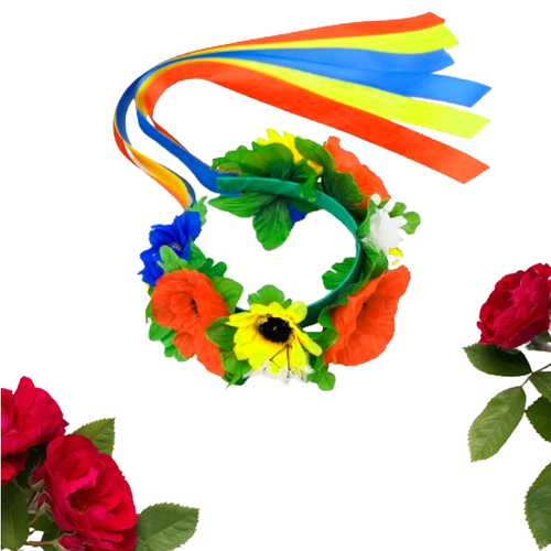 Український вінок на голову з великими квітами та різнобарвними ...