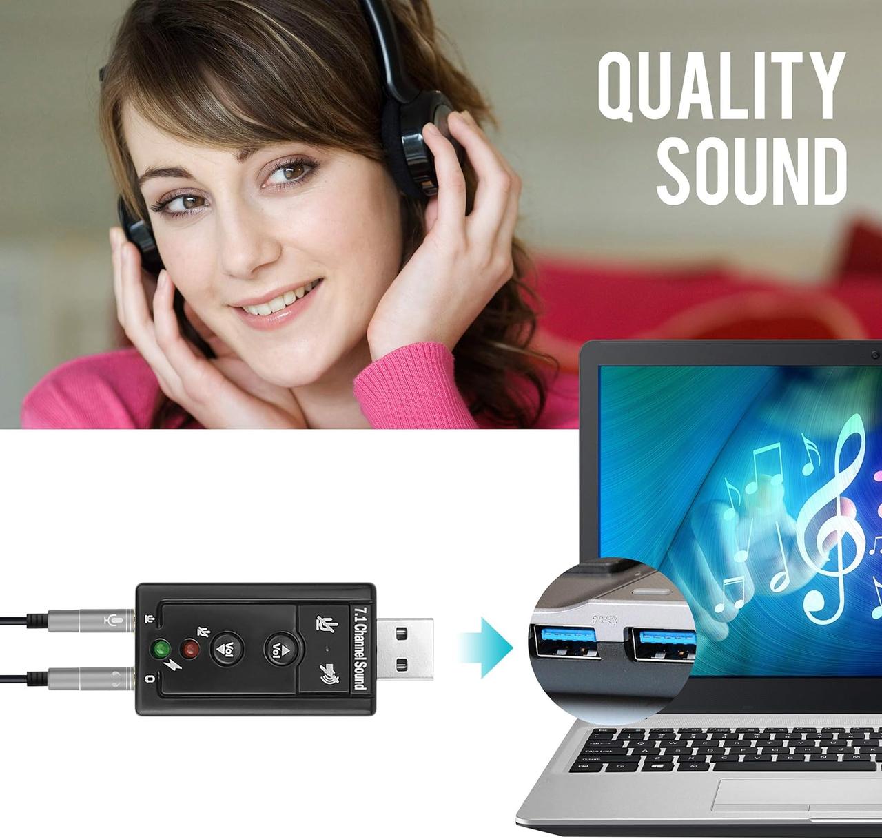Звуковая карта USB Dynamode C-Media 108 (7.1), черная, разъемы для ...