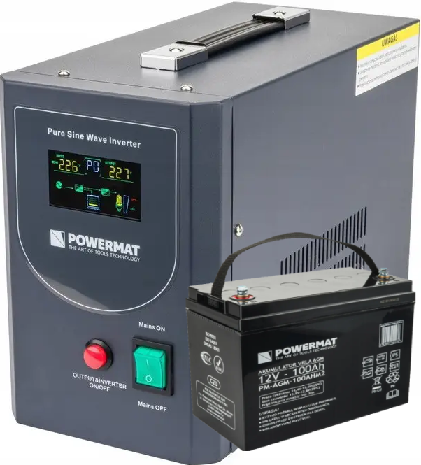 ИБП Powermat 1500ВА 1200Вт чистая синусоида + Powermat 12В 100Ач ...