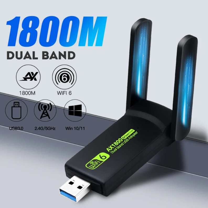 Двухдиапазонный адаптер USB WiFi 6 1800 Mbps RTL8832AU USB3.0 802.11AX ...
