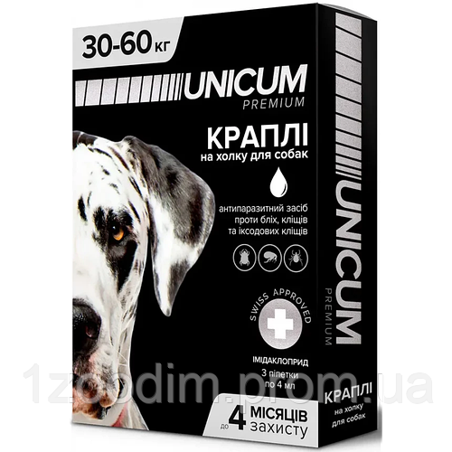 Unicum premium - краплі для собак 30-60кг проти бліх та кліщів на холку ...
