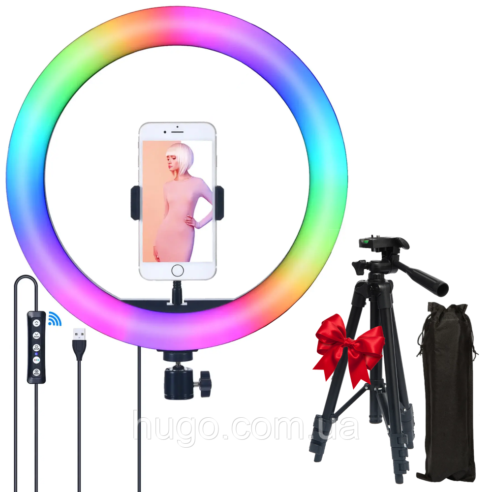 Кільцева RGB лампа 36 см, MJ36 + Подарунок Штатив Tripod FY-3120 / Селфі лампа: продаж, ціна у ...