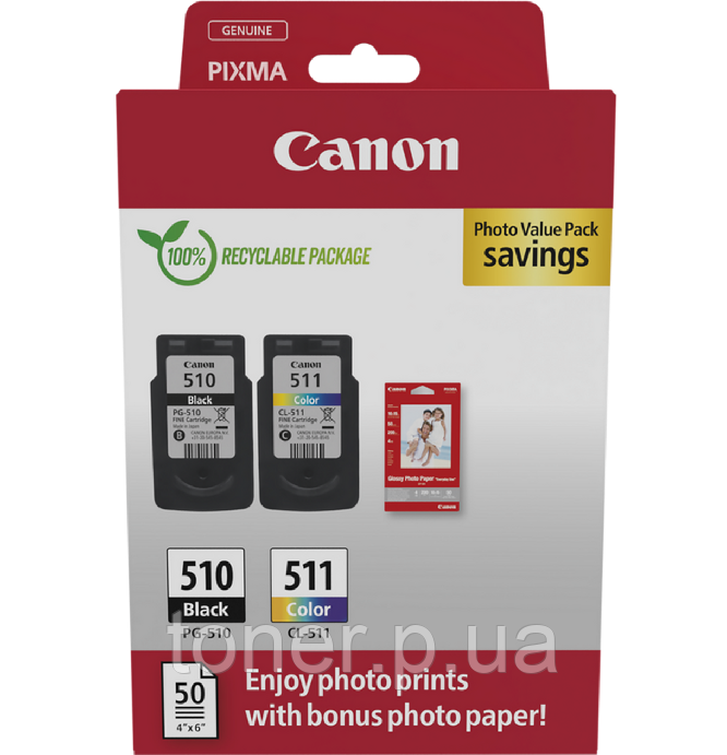Canon PG-510, CL-511 Набор картриджей + фотобумага GP-501 50 листов ...