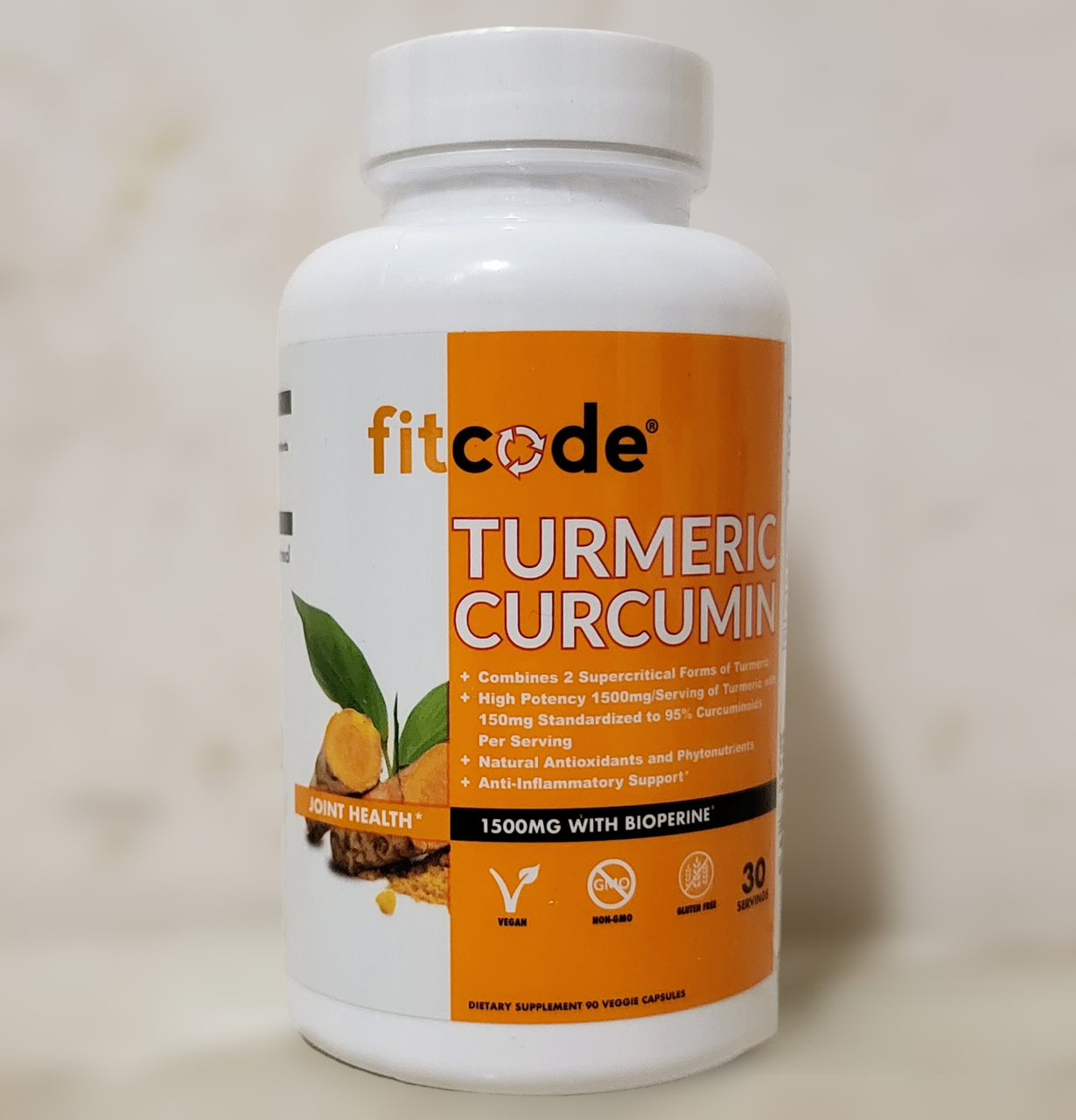 Fitcode Turmeric Curcumin 90 капсул Куркумин с экстрактом черного перца для поддержки здоровья ...