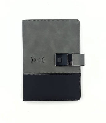 Блокнот ежедневник с отпечатком пальца Lockbook со встроенным Power Bank беспроводной зарядкой и ...