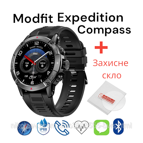 Modfit Expedition Compass All Black водонепроницаемые умные смарт часы с компасом со звонком NX8 ...