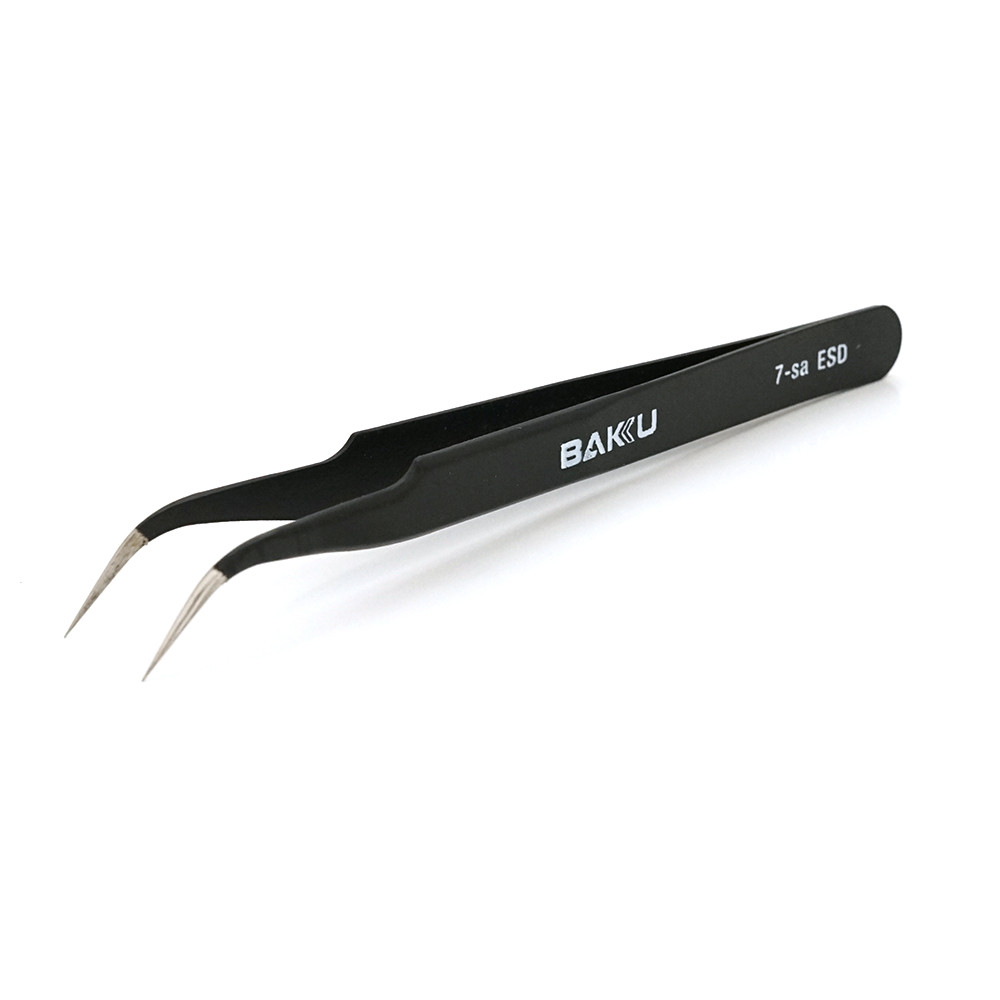 Пінцет вигнутий BAKKU A8 7 SA із чорним антистатичним покриттям. (ID ...