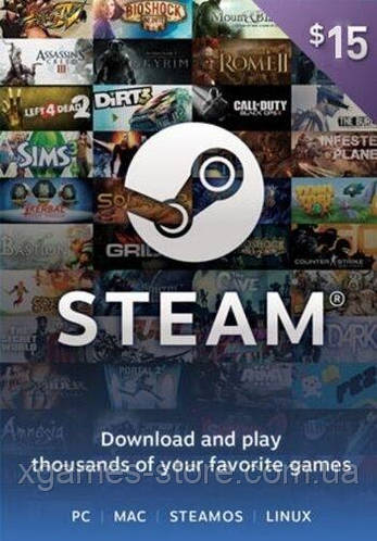 Подарункова карта Steam Gift Card на суму $15 (Всі регіони окрім ...