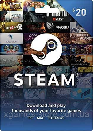 Подарункова карта Steam Gift Card на суму $20 (Всі регіони окрім ...