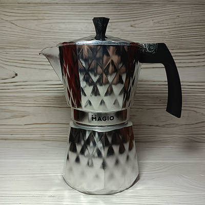 Гейзерная кофеварка Magio алюминиевая 300 мл 6 чашек, ручка с термоустойчивого пластика ...