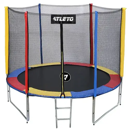 УСТОЙЧИВЫЙ и ПРОЧНЫЙ (до 150кг) БАТУТ Atleto multikolor 312 см с наружной защитной сеткой ...