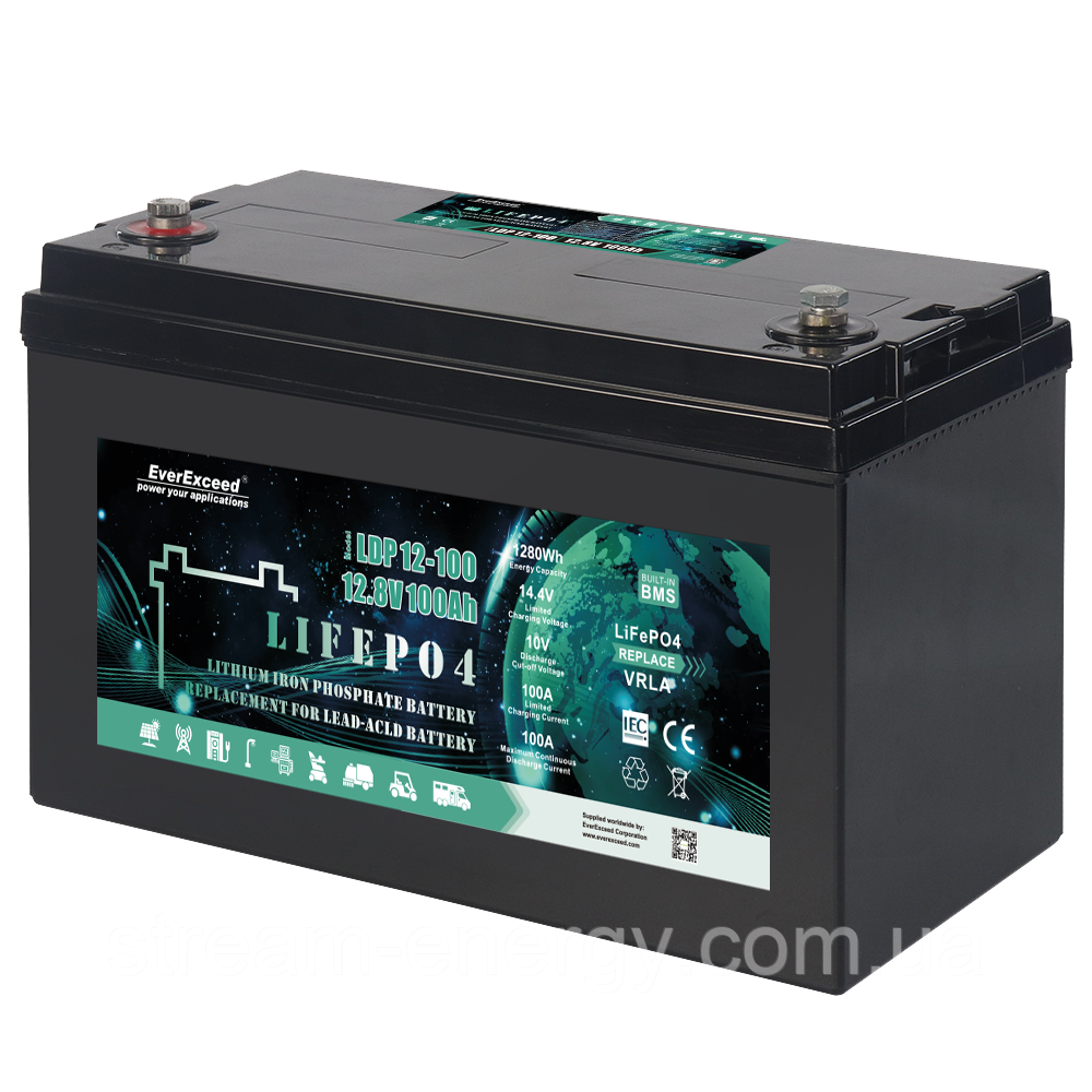 Акумулятор LiFePO4 EverExceed LDP 12-100 для гібридного інвертора ...