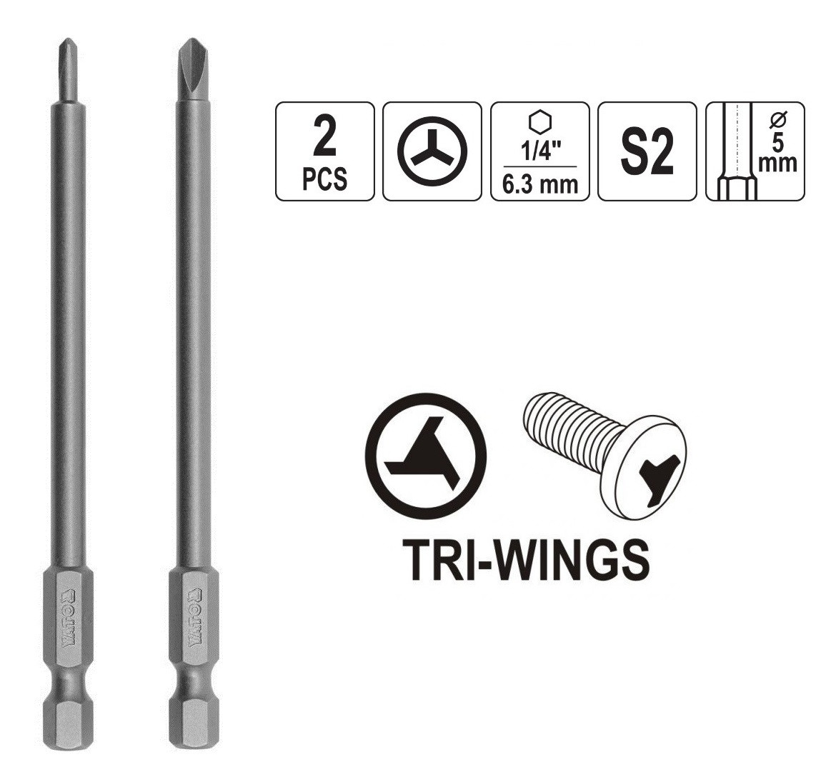 Біта Тригранна TRI-WING (№1 та №3) L=100 мм Набір 2 шт YATO (YT-0496 ...