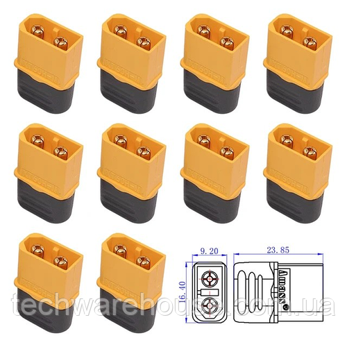 Силовий роз'єм живлення Amass XT60H-M конектор (тато) 30-60А із захисним ковпачком у комплекті ...