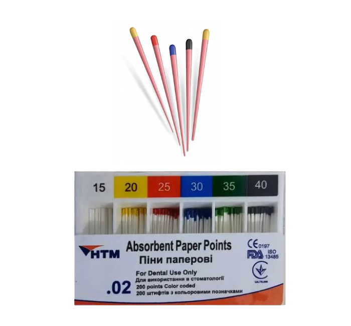 Штифты бумажные конус 02/10 200шт\уп Absorbent Paper Points HTM ...