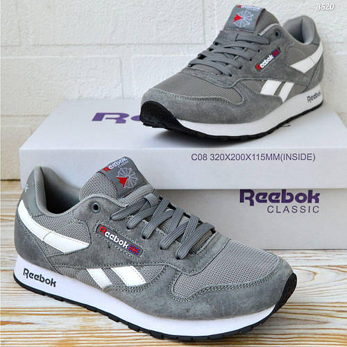 Светло серые с белым кроссовки мужские Reebok Classic Gray White рибок ...