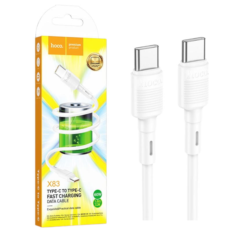 Купить Кабель Type-C/Type-C Hoco X83 Victory (60W/1м) белый оптом и в ...