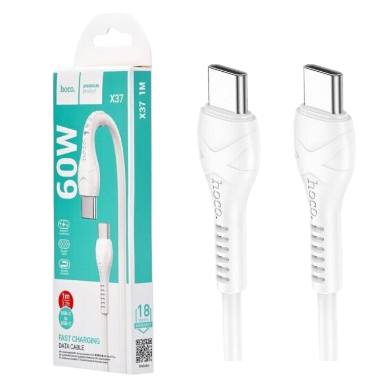 Купити Кабель Type-C/Type-C Hoco X37 Cool power (3А/60W/1м) білий оптом ...