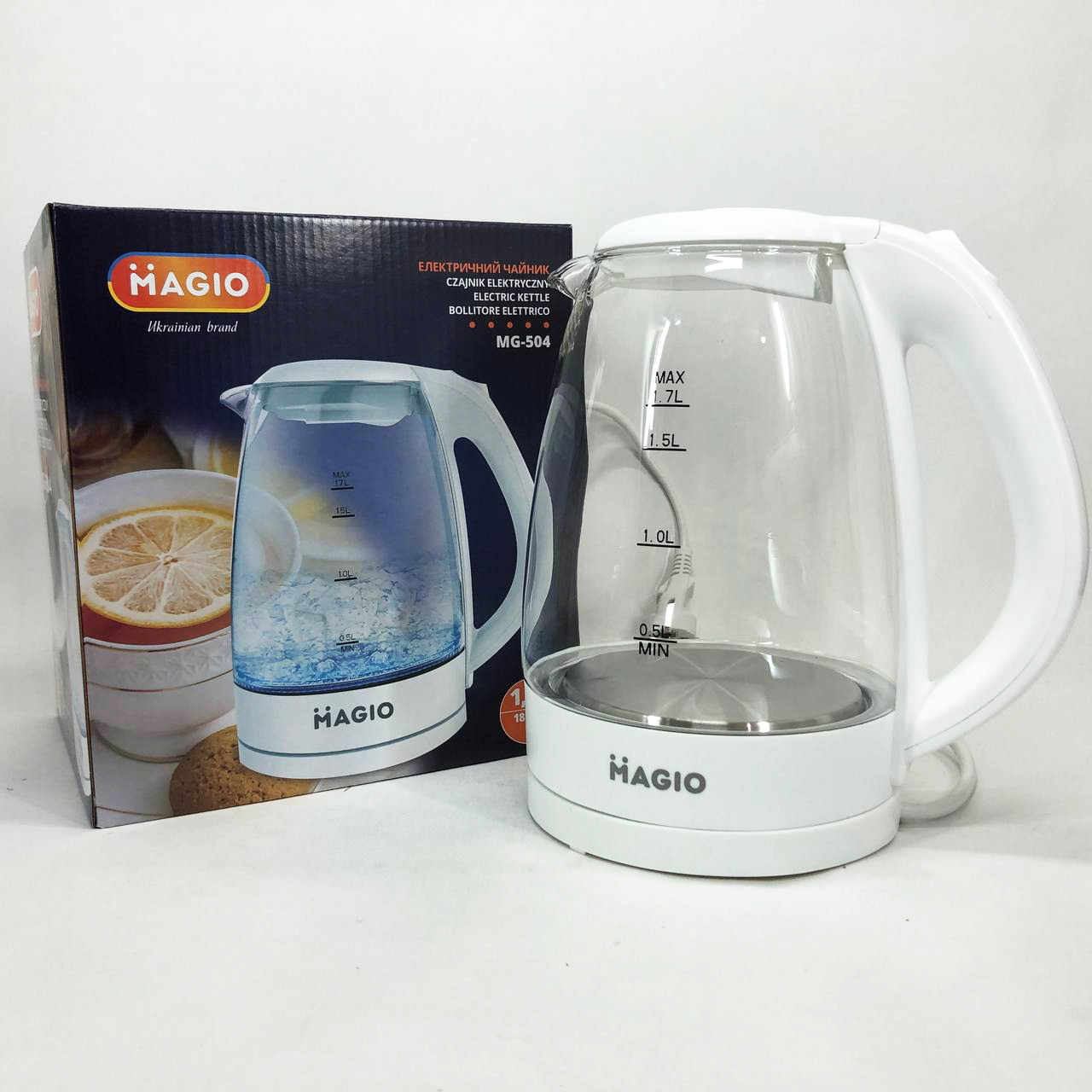 Чайник прозорий з підсвічуванням Magio MG-504 1850 Вт, Електрочайник скляний з HY-784 ...