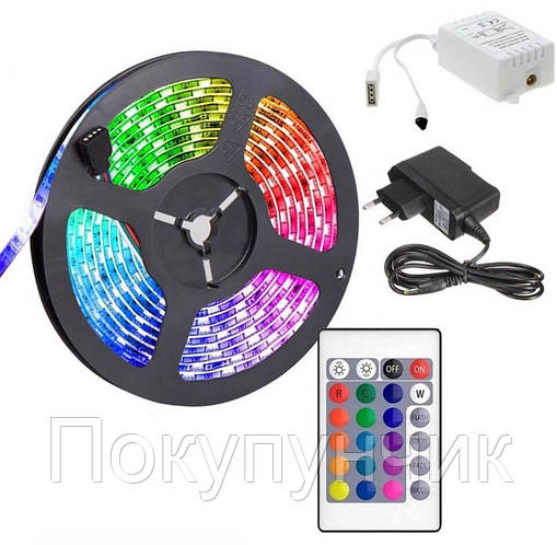 RGB светодиодная лента 3528 12В 5м с пультом управления и блоком ...