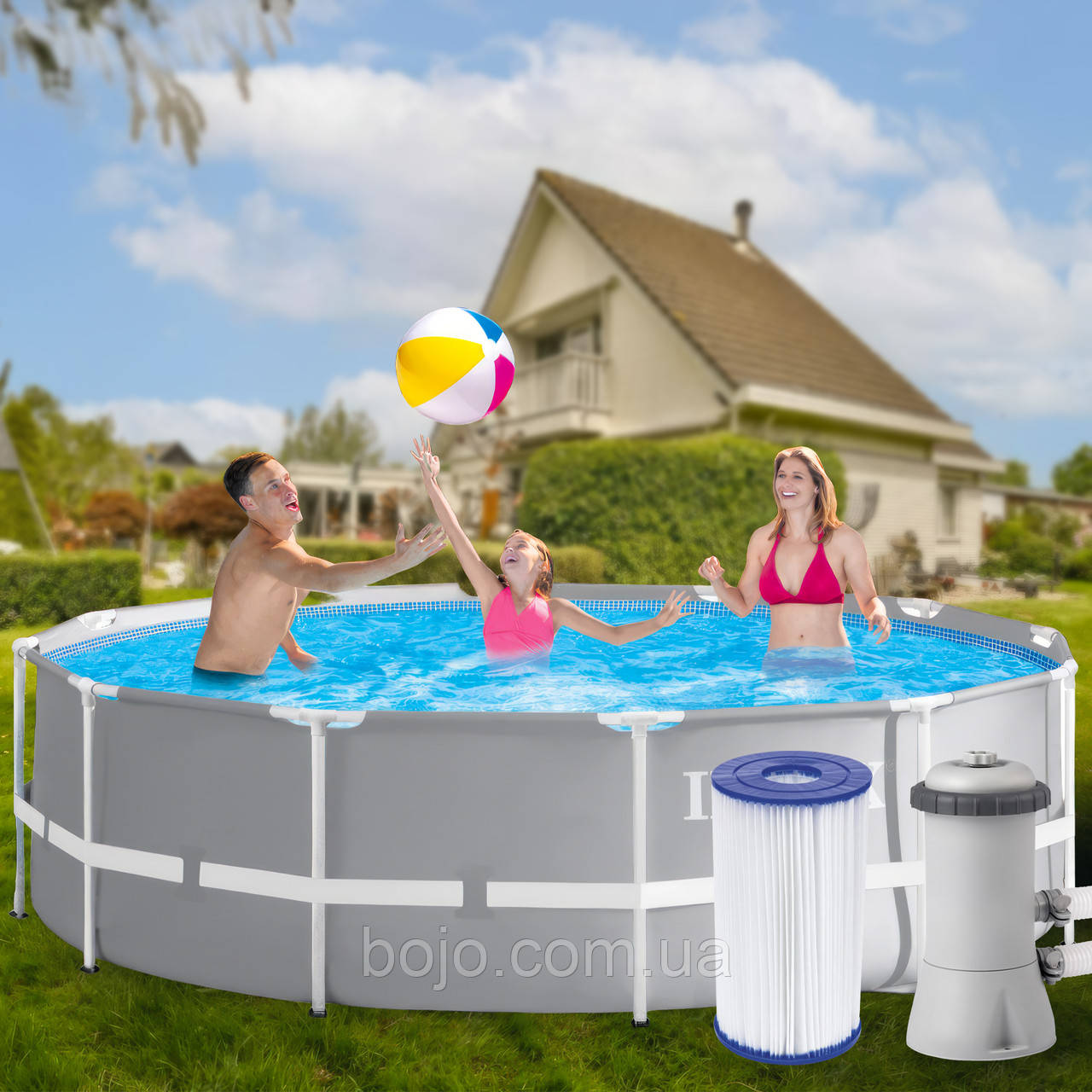 Каркасний басейн Prism Frame Pool Intex 26716 2006 л у комплекті картриджний фільтр-насос, сходи ...