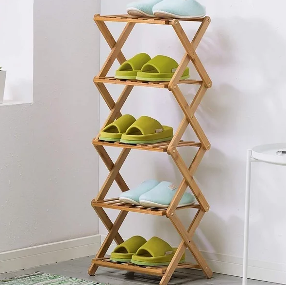 Багатошарова поличка для взуття в передпокої з міцної бамбукової деревини 5 ярусів 71 х 26 х 26