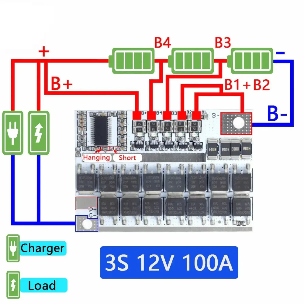 Плата защиты BMS 3S 100A 12.6v для Li-Ion аккумуляторов (контроллер заряда/разряда) с ...